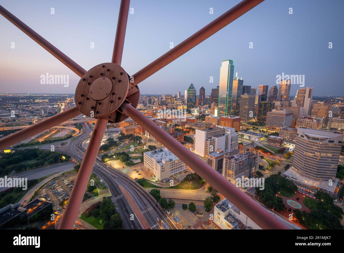 Dallas, Texas, USA downtown skyline at dusk viewed from above Stock ...