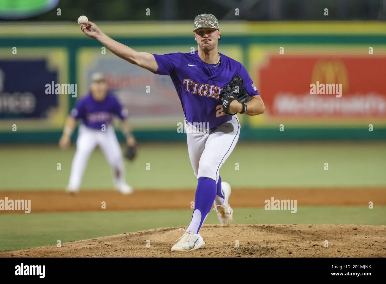 May 12, 2023: LSU starting pitcher Paul Skenes (20) delivers a pitch to ...