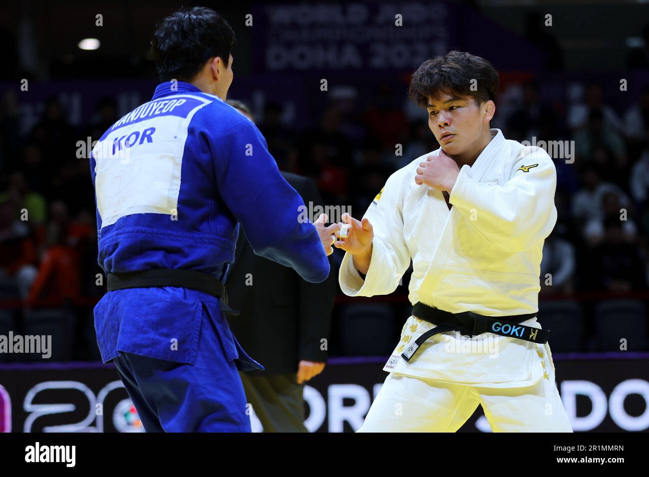Ali Bin Hamad Al Attiyah Arena, Doha, Qatar. 14th May, 2023. (L-R) Juyeop Han (KOR), Goki Tajima ...
