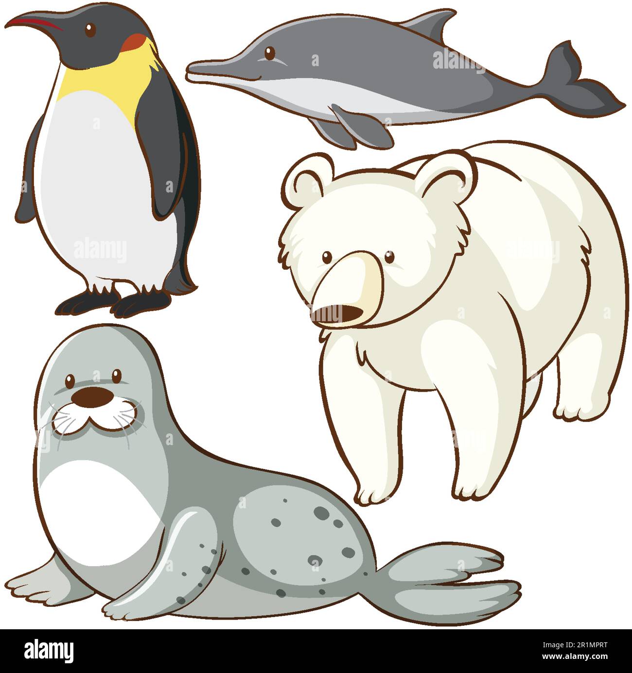 Set of simple animals cartoon character illustration Stock Vector Image ...