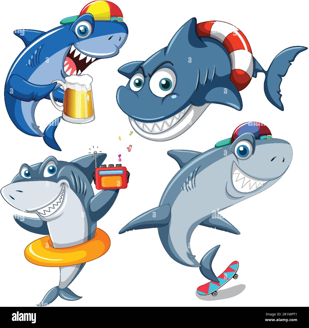 Shark Doing Different Activities Cartoon Characters illustration Stock ...