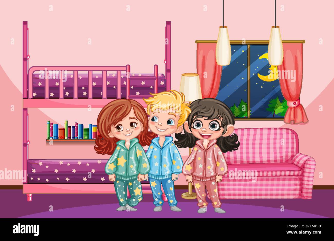 Children in bedroom wearing pajamas illustration Stock Vector Image ...