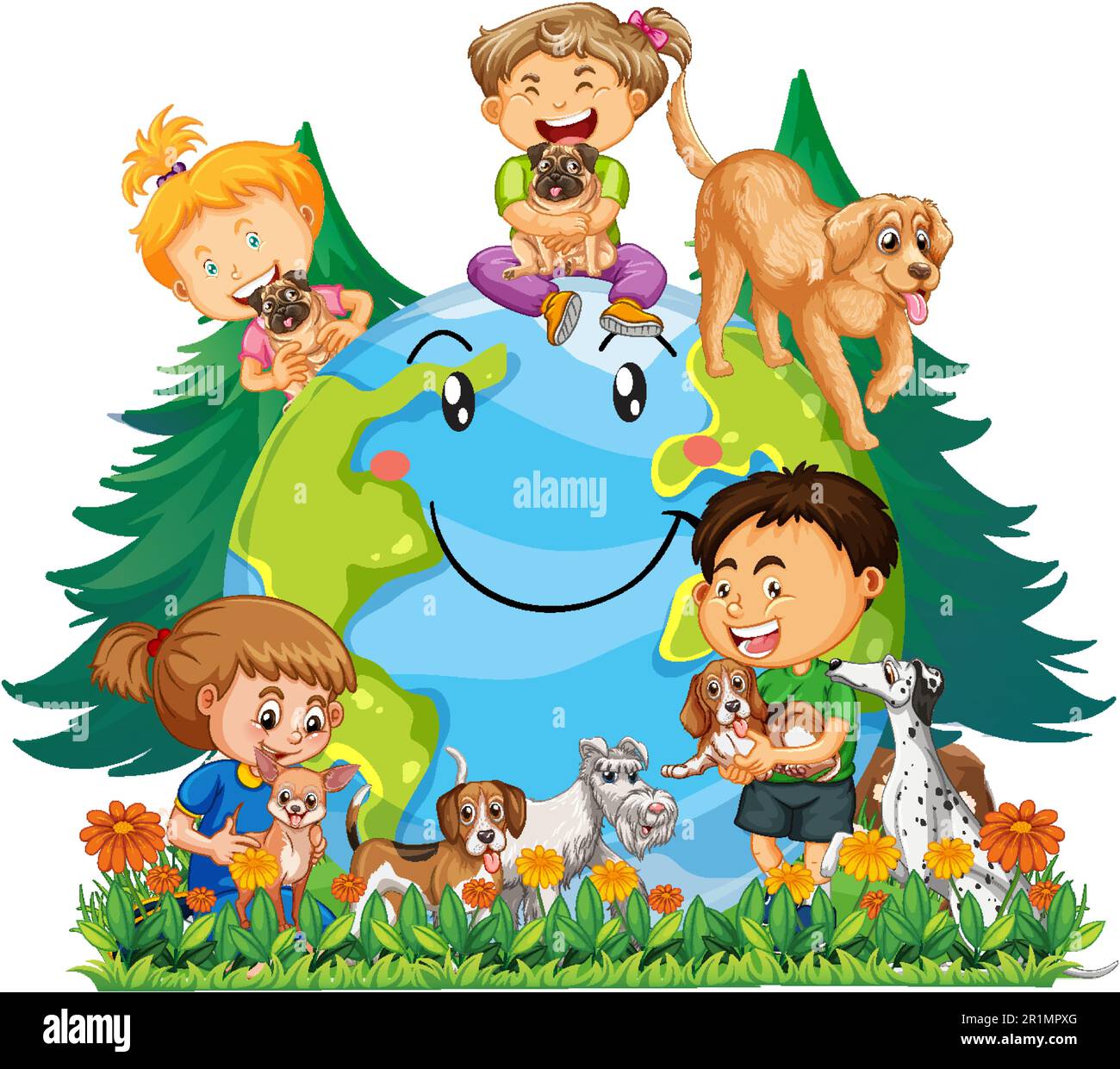 Earth planet with cartoon characters illustration Stock Vector Image ...