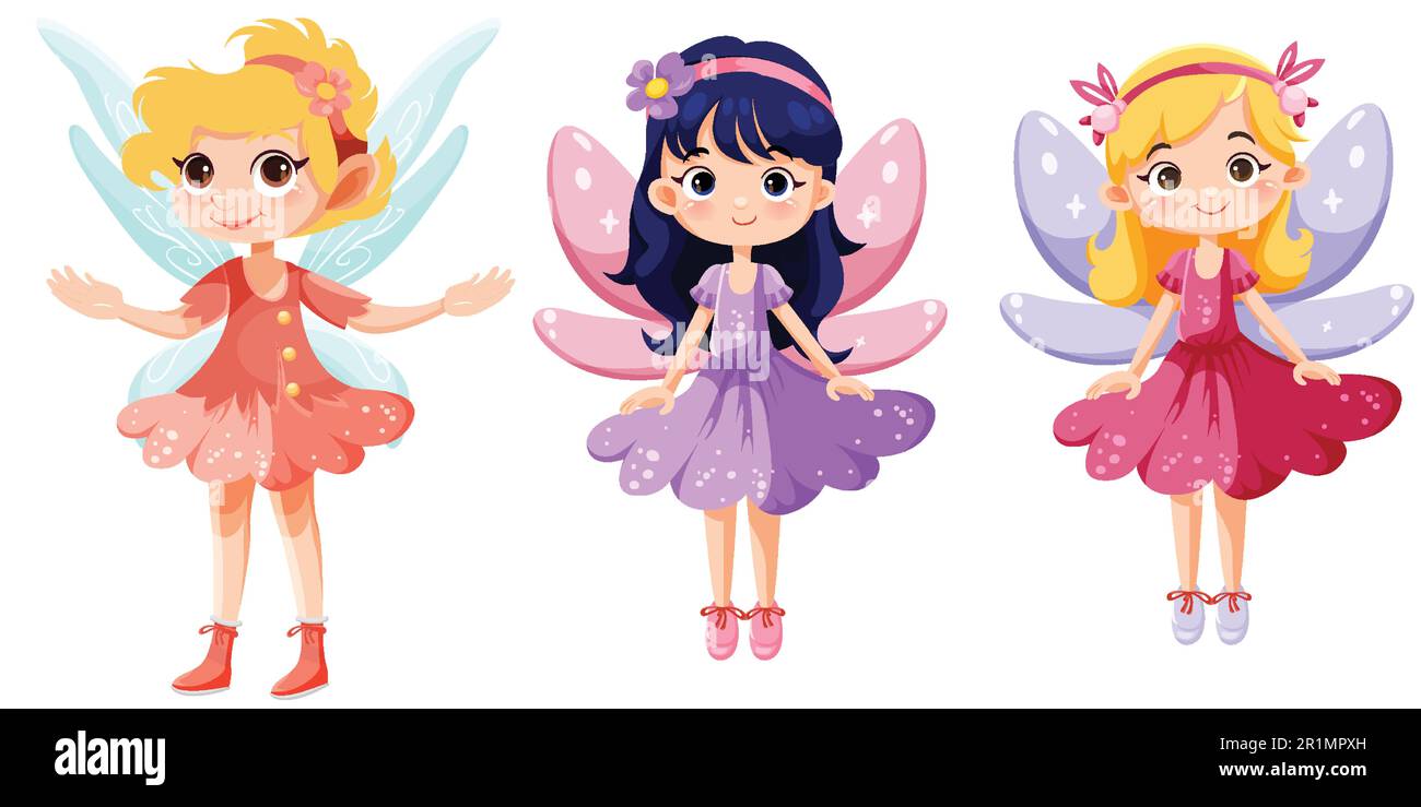Set of cute fairies cartoon charater illustration Stock Vector Image ...