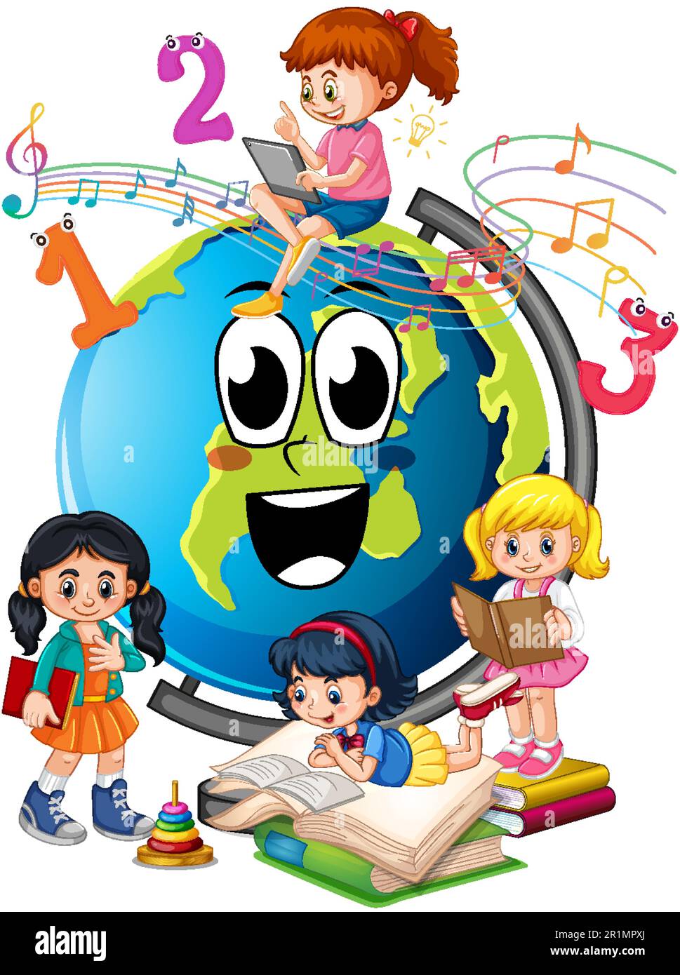Smile earth planet with happy kids illustration Stock Vector Image ...
