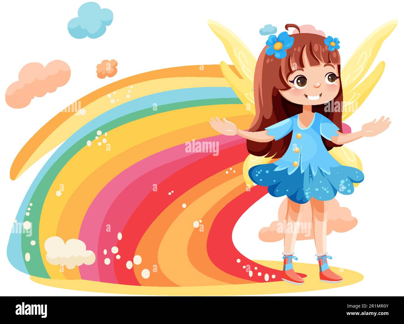 Cute Fantasy Fairy Cartoon Character With Colourful Rainbow