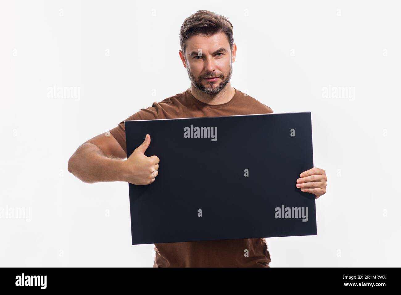 Man with blank sign board for advertising Stock Photo - Alamy