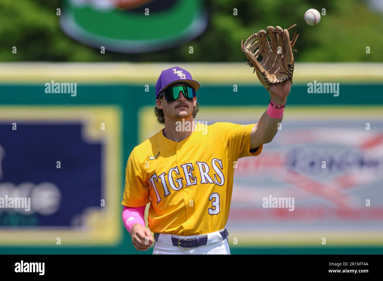 May 14, 2023: LSU's Dylan Crews (3) looks the ball into his glove ...