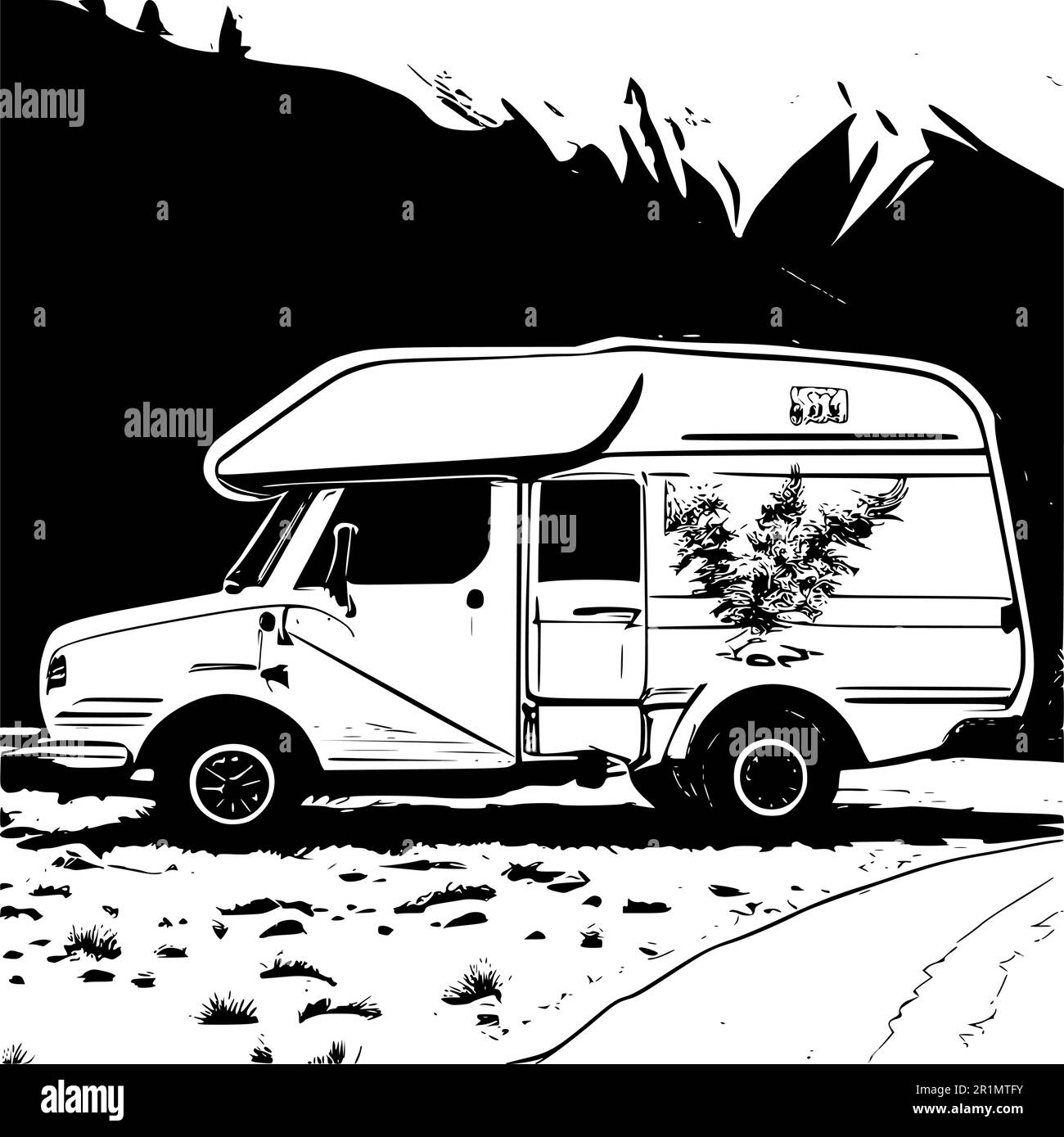 Camper trailer on the road Black and White Stock Photos & Images - Alamy