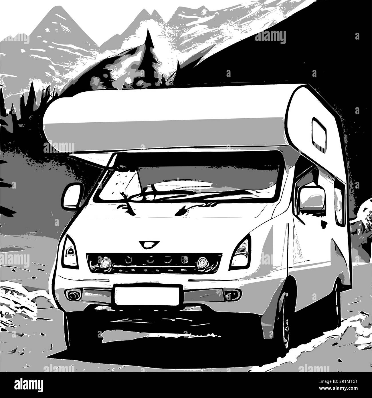 Vector image of a camper van on a mountain road Stock Vector Image ...