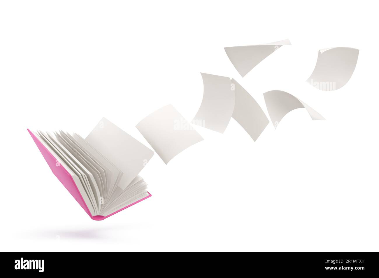 Realistic open book with blank pages flying isolated on white ...