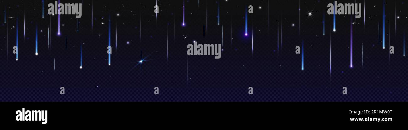 Realistic star shower on transparent night sky background. Vector ...