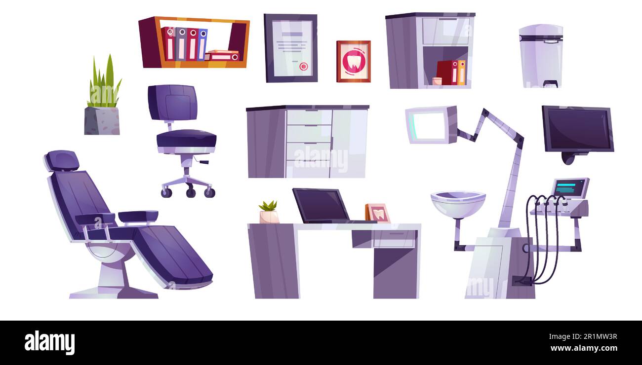 Dentist chair in hospital office cabinet vector. Dental practice ...