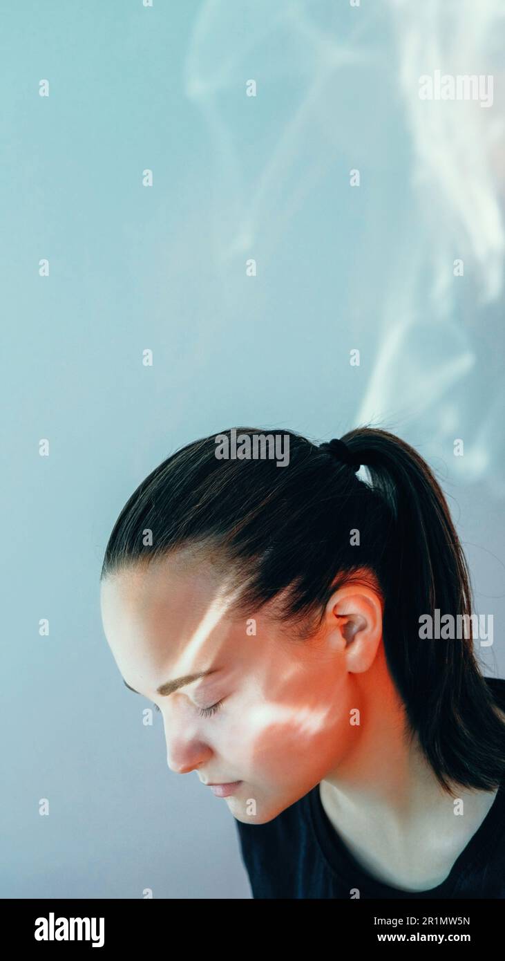 Dreaming girl enlightenment time feeling harmony Stock Photo - Alamy
