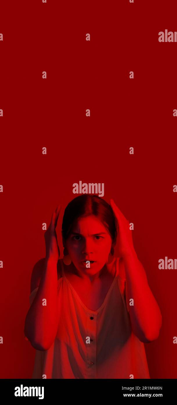 Scared woman portrait frightened emotions despair Stock Photo - Alamy