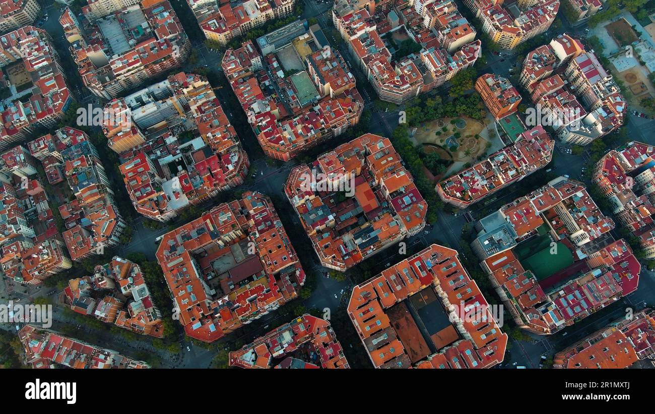 Barcelona City above the clouds and fog, typical buildings of Barcelona ...