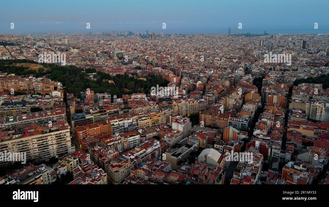 Barcelona City Skyline Aerial View Of Sarria Sant Gervasi One Of The