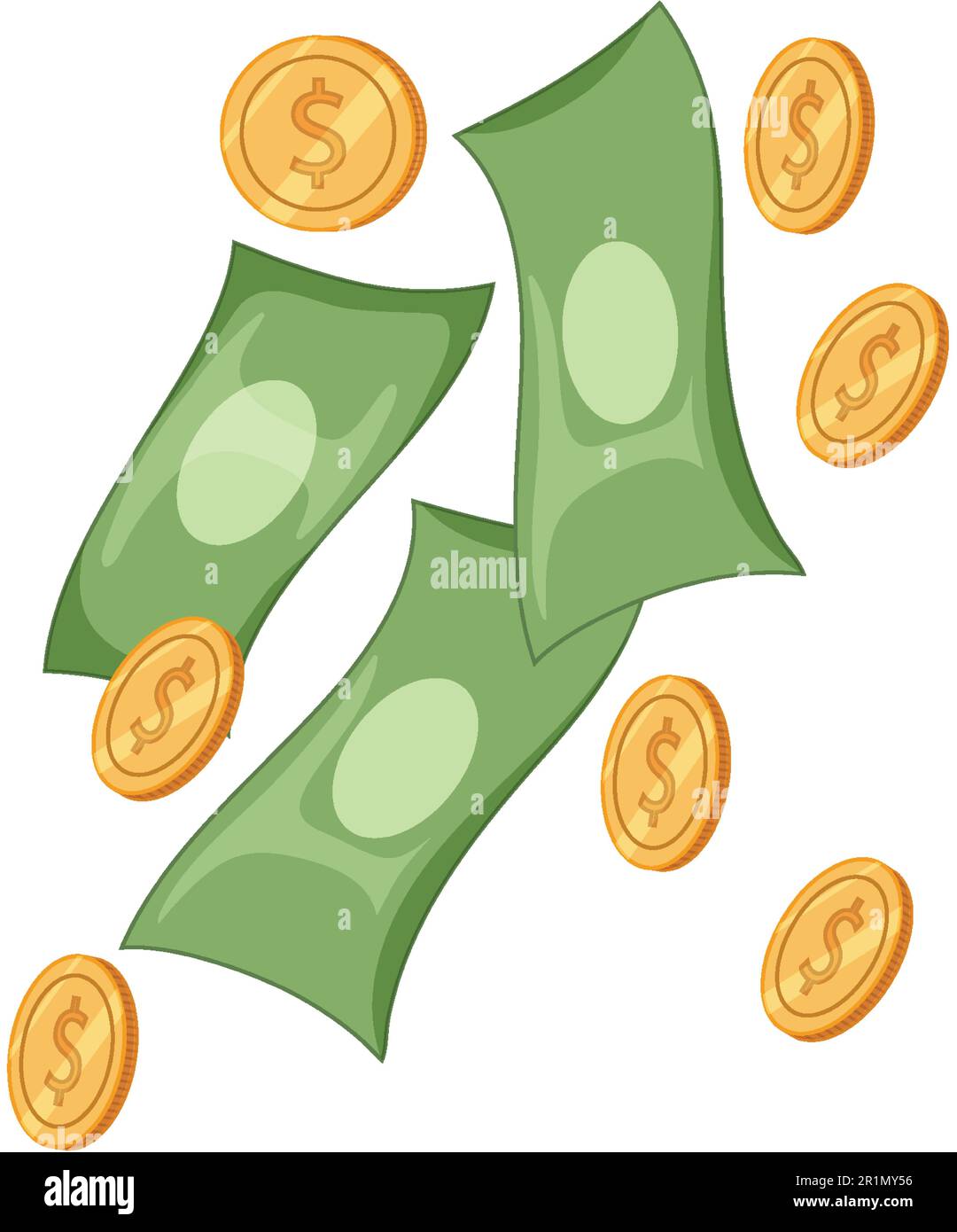 Banknotes and coins in cartoon style illustration Stock Vector Image ...
