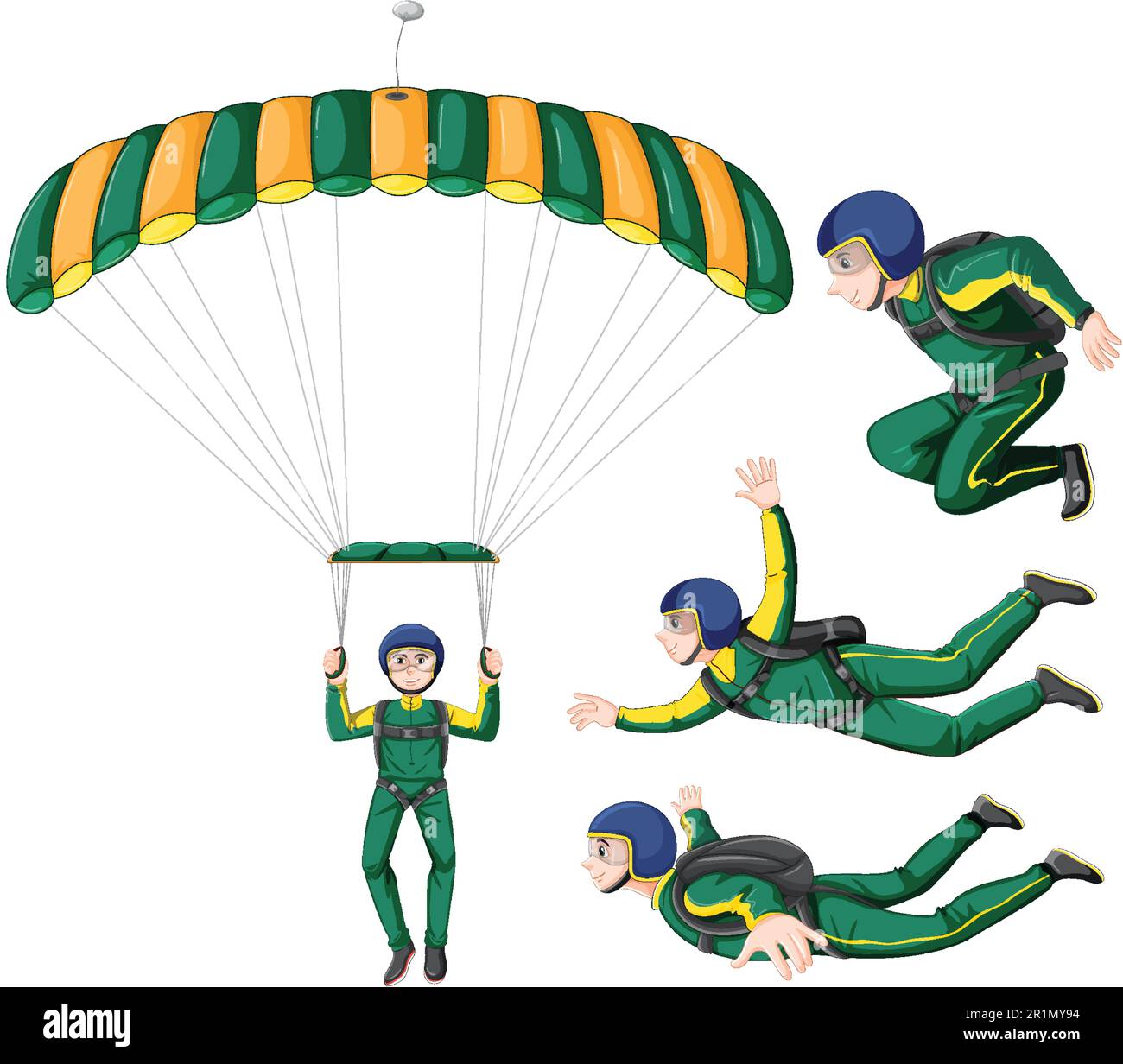 Set of skydiving carteeon character illustration Stock Vector Image ...