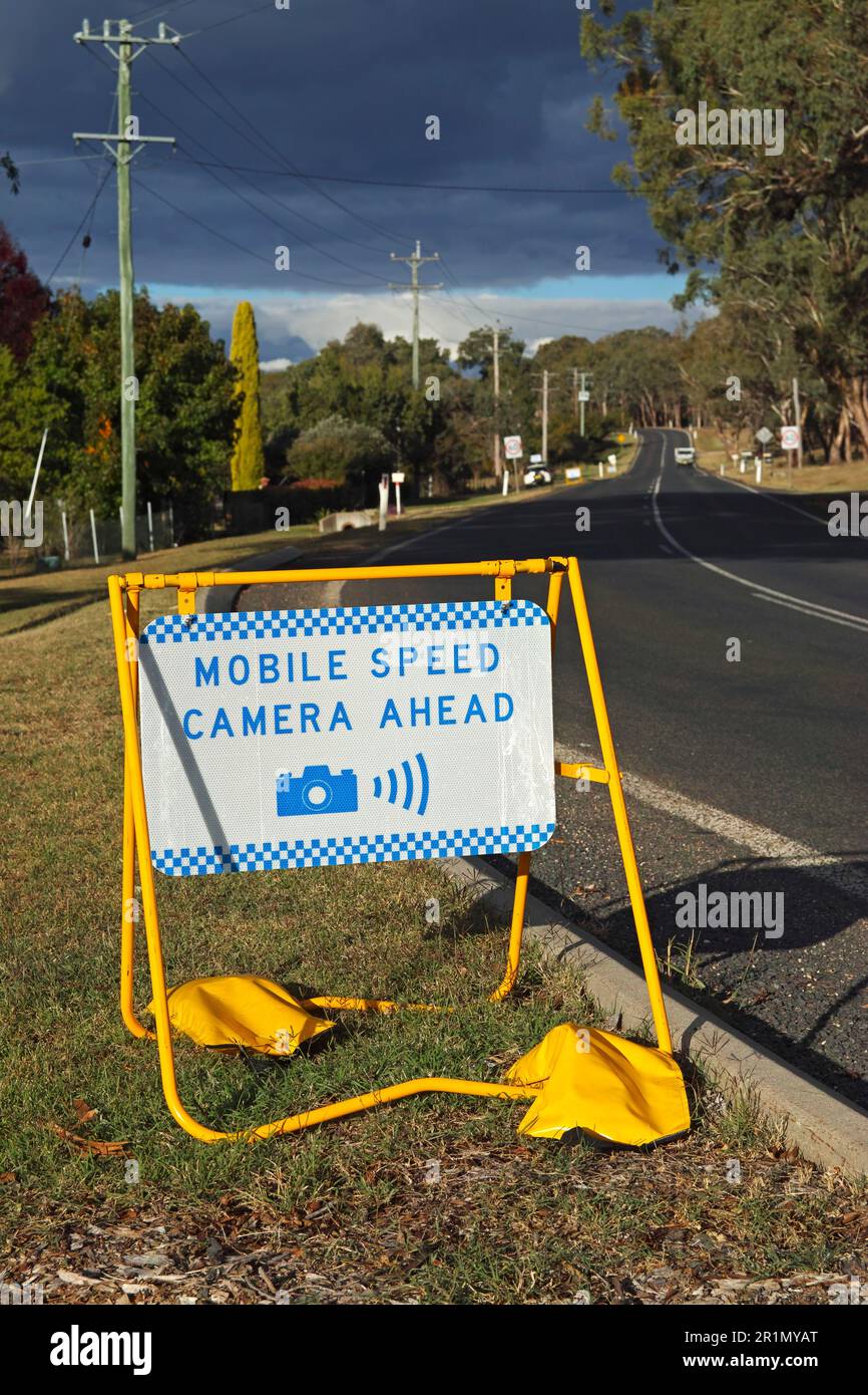 Sign warning of speed camera ahead, in Inverell, northern new south ...