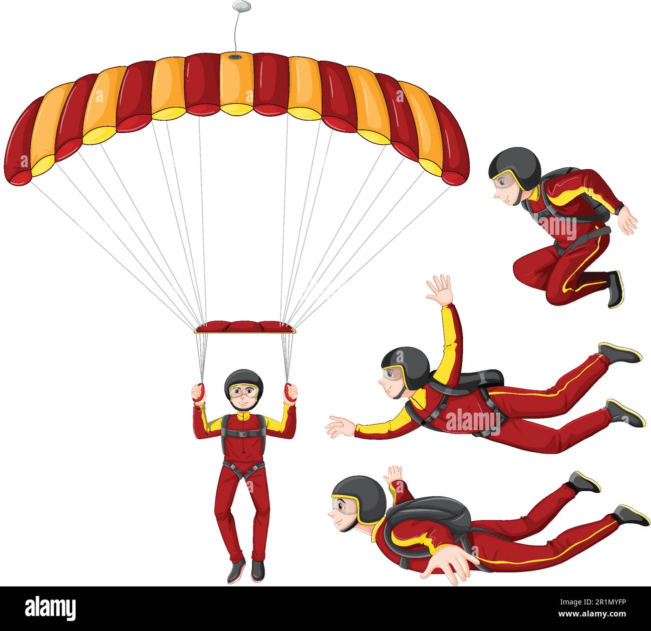 Set of skydiving carteeon character illustration Stock Vector Image ...