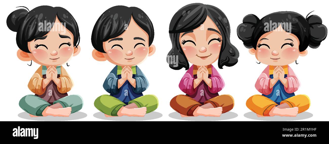 Cute cartoon character praying illustration Stock Vector Image & Art ...