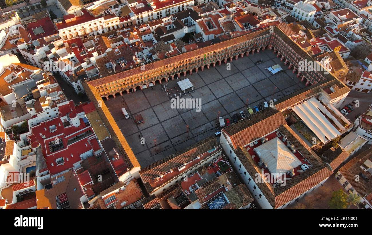 Sunrise Aerial view of Cordoba Plaza de la Corredera Square, Andalusia ...