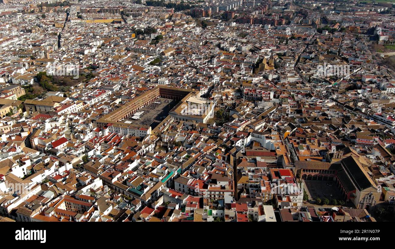 Aerial view of Cordoba Plaza de la Corredera Square, Andalusia, Spain ...