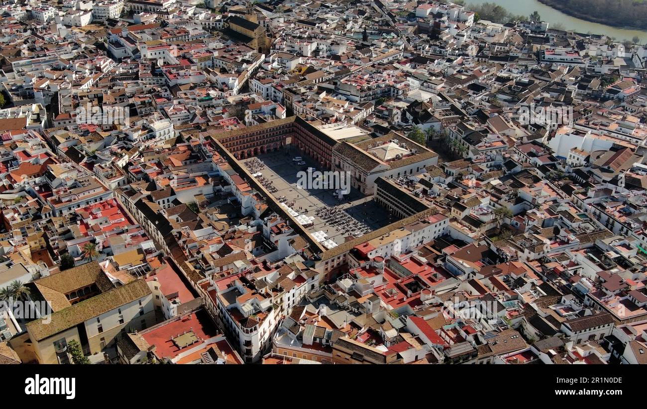 Aerial view of Cordoba Plaza de la Corredera Square, Andalusia, Spain ...