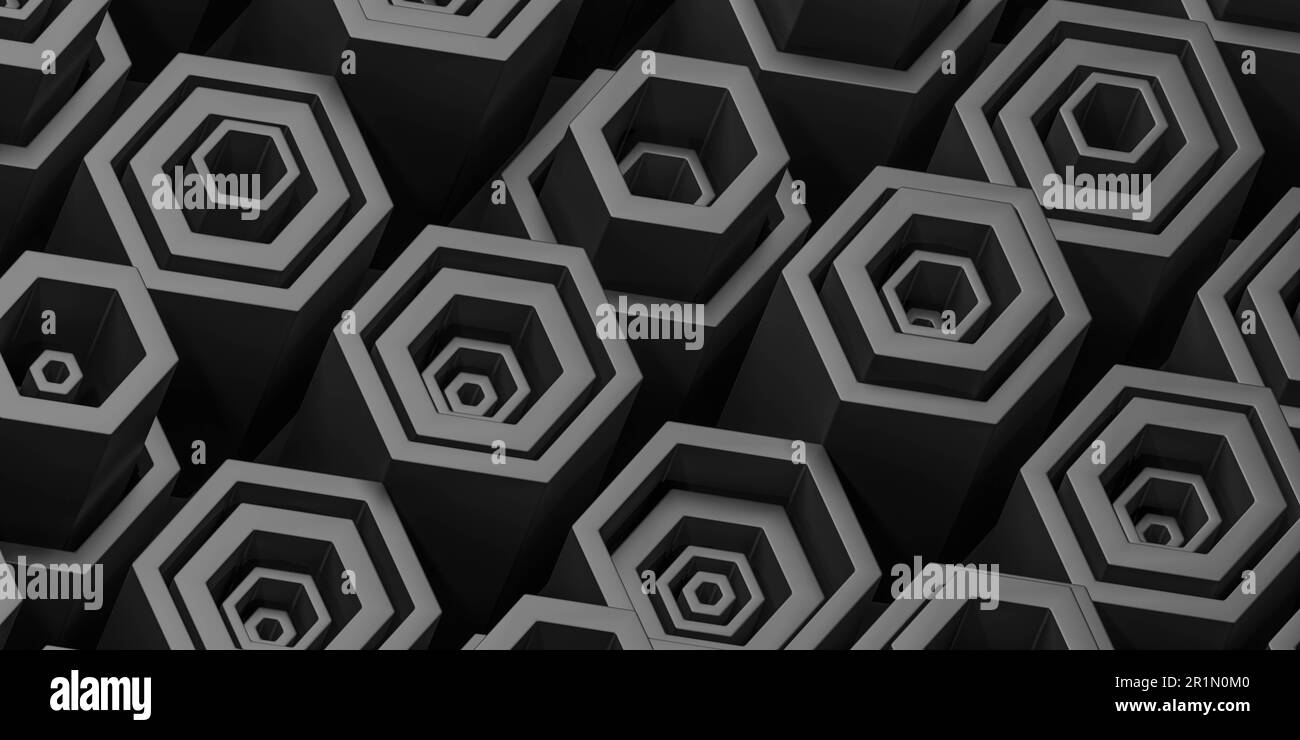 black and white hexagonal pattern 3d render illustration Stock Photo - Alamy
