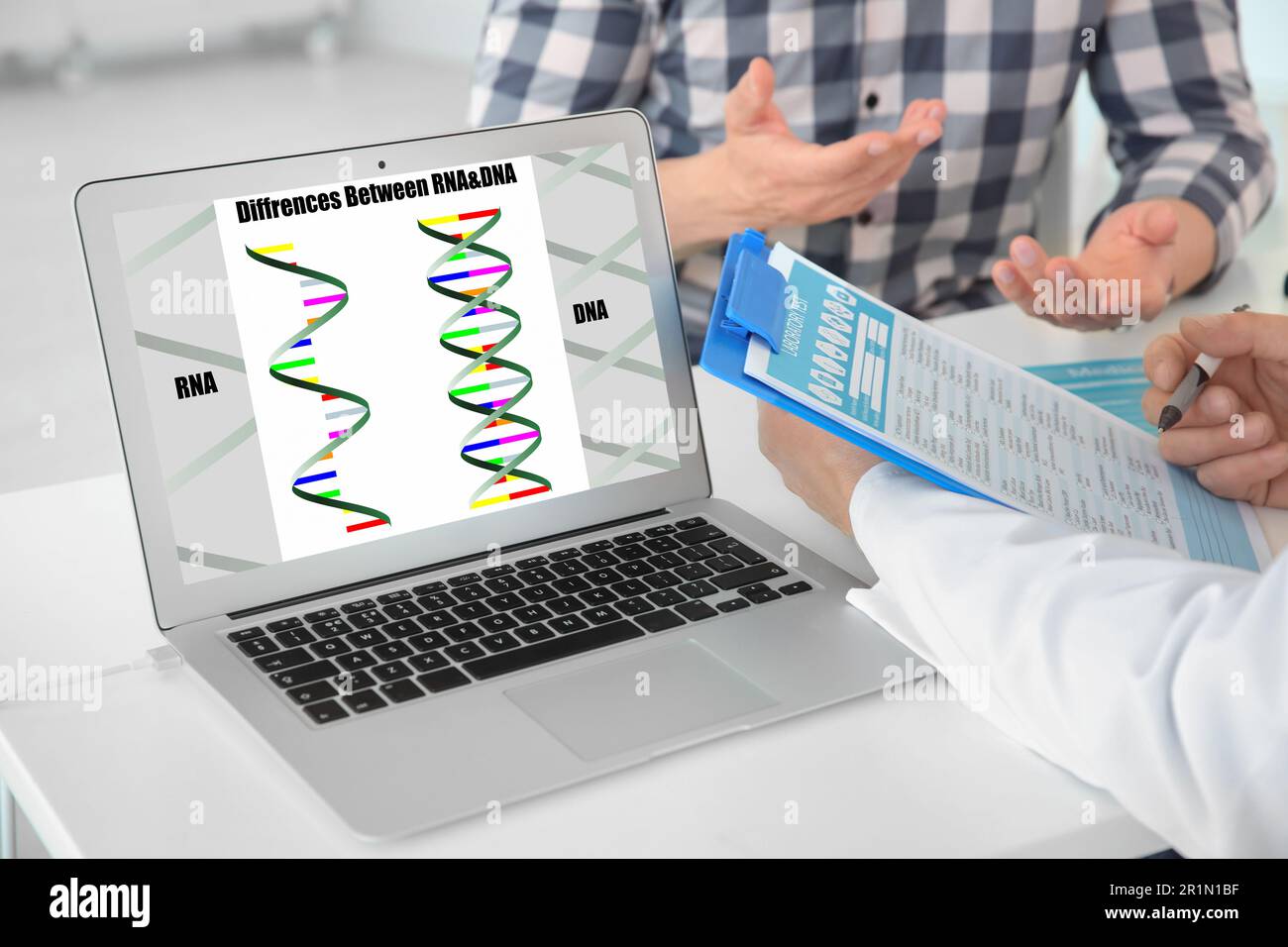 DNA research. Doctor with patient in hospital, closeup Stock Photo - Alamy