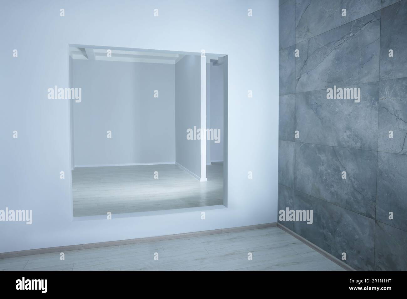 Empty renovated room with square hole. Wall opening for window Stock ...