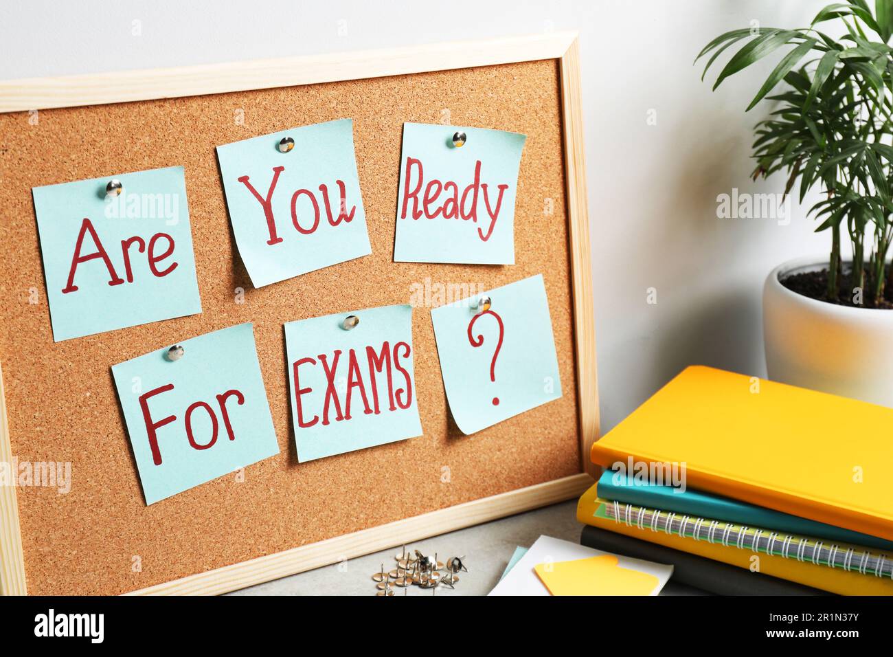 Cork board with question Are You Ready For Exams made of sticky notes ...