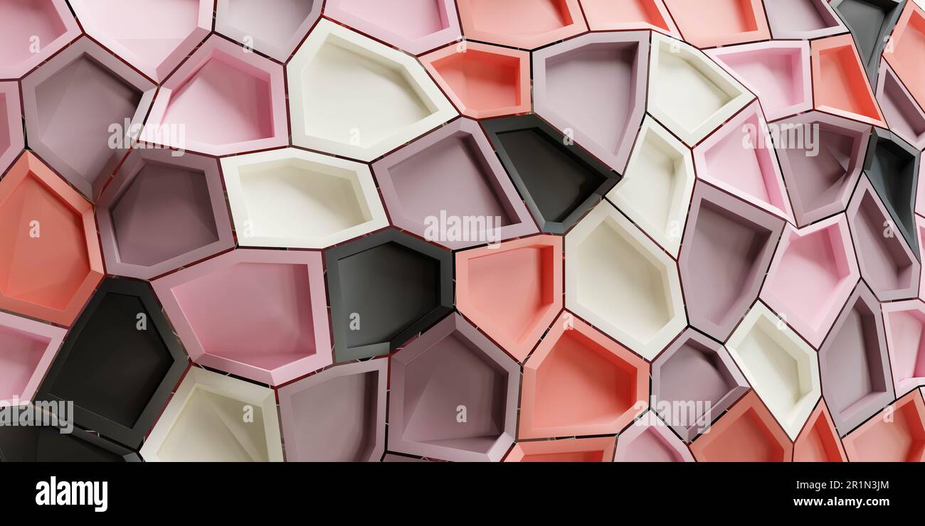 a textured wall made up of hexagonal shapes in close-up 3d render ...