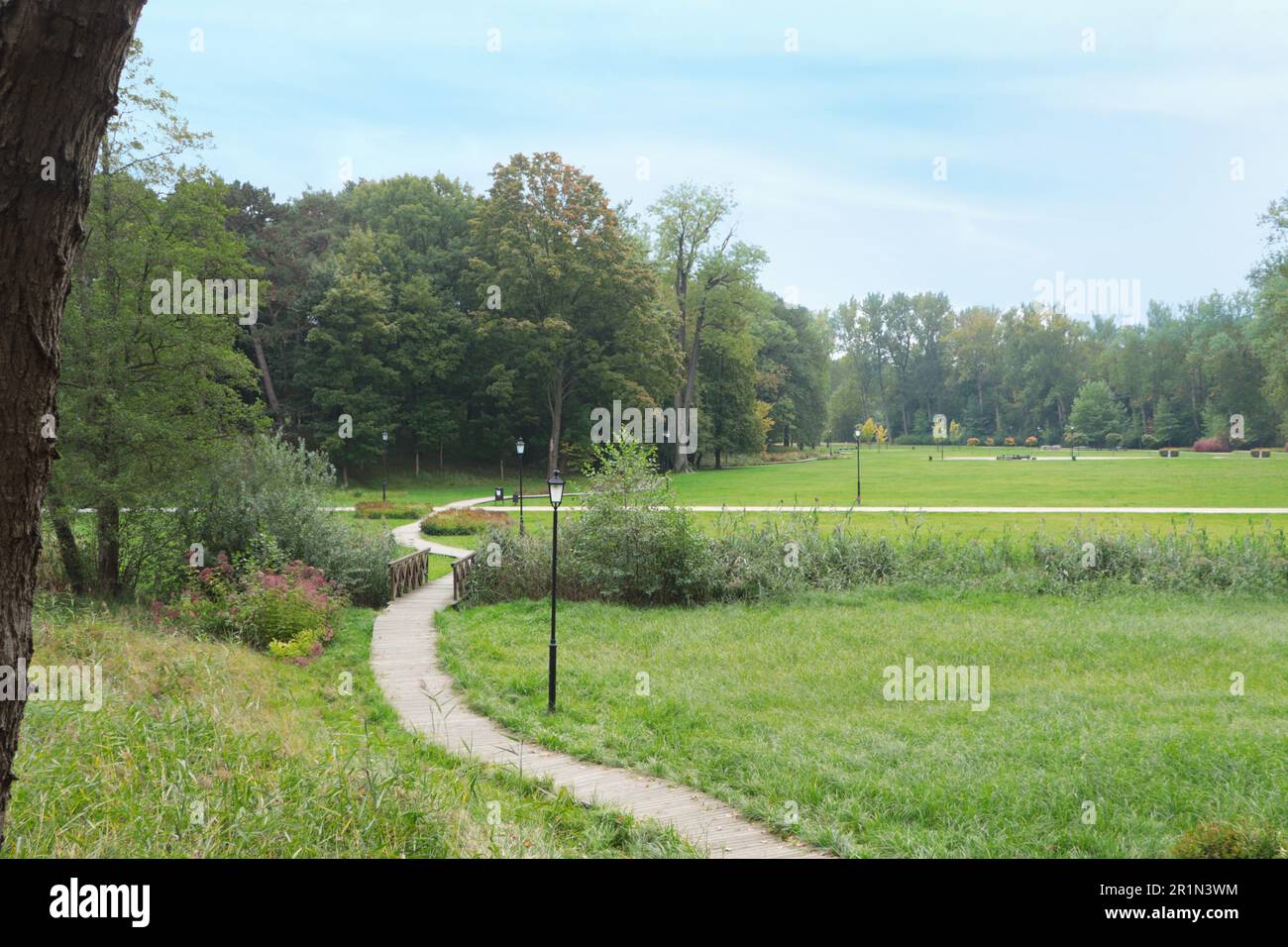 Beautiful public city park with pathway and green grass Stock Photo - Alamy
