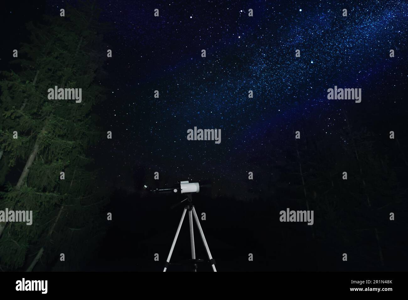 Modern telescope at night outdoors. Learning astronomy Stock Photo - Alamy