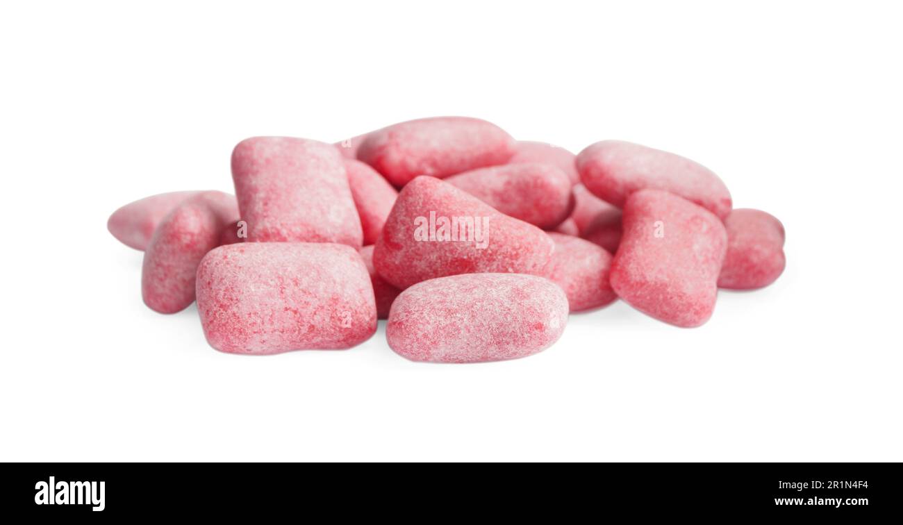Heap of tasty sweet chewing gums on white background Stock Photo - Alamy