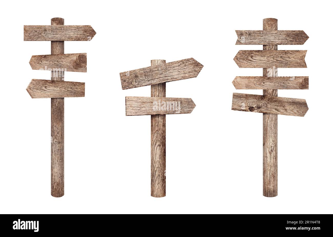 Empty wooden road signs on white background Stock Photo - Alamy