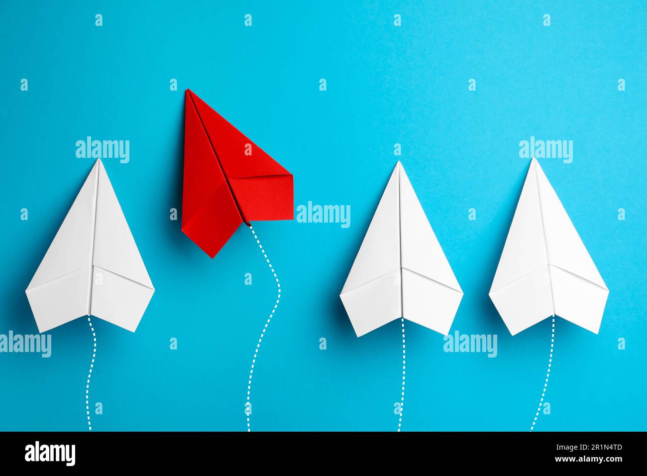 Flat lay composition with paper planes on light blue background Stock ...