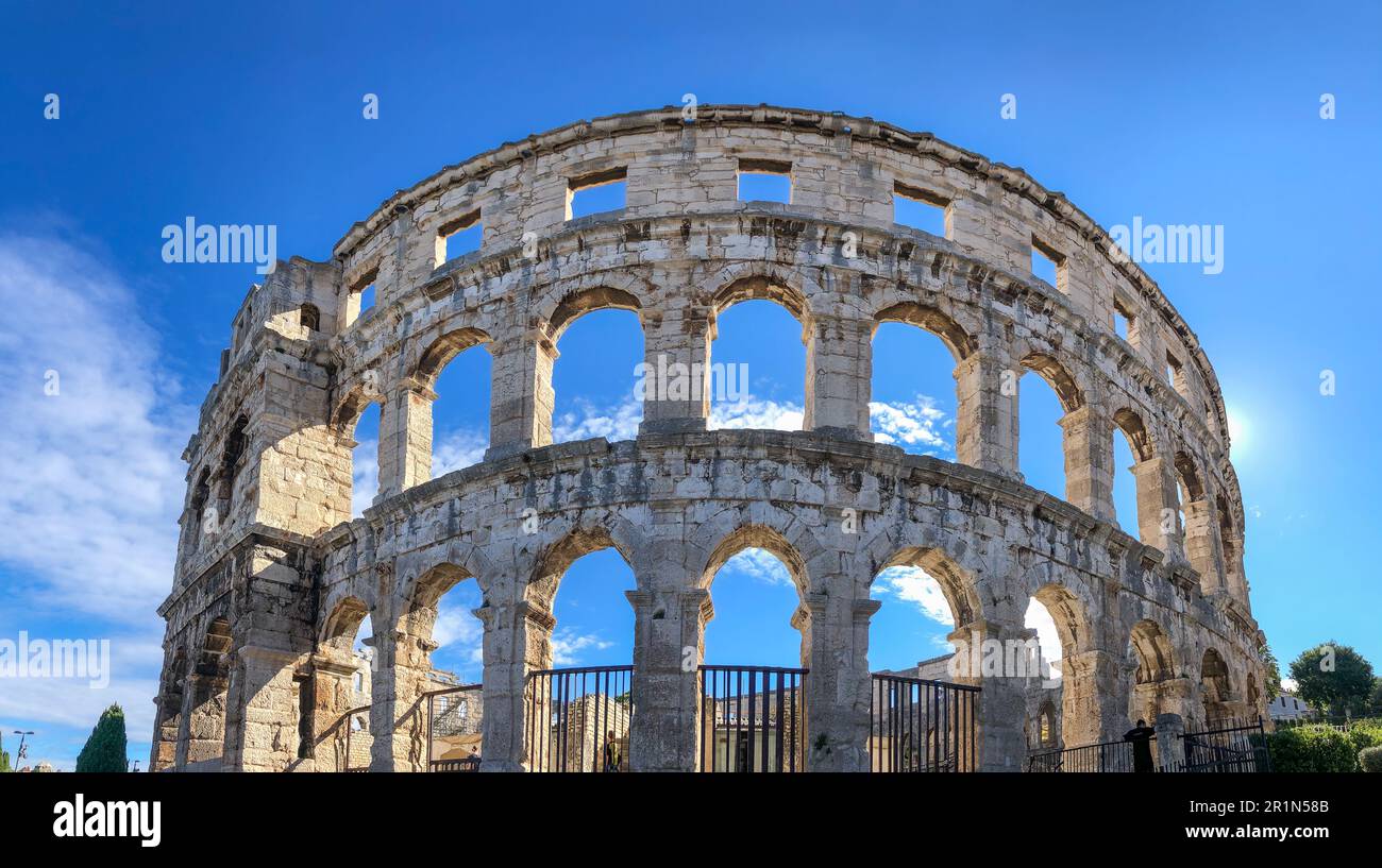 Panorama View of Pula Arena with Arch Window. Beautiful Roman ...