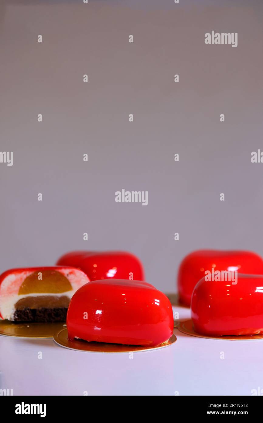 Mousse Cake Red Pear Caramel bright red mousse cake with strawberry ...