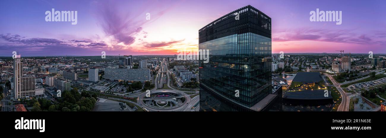 Panoramic aerial drone photo of Katowice city center and office ...
