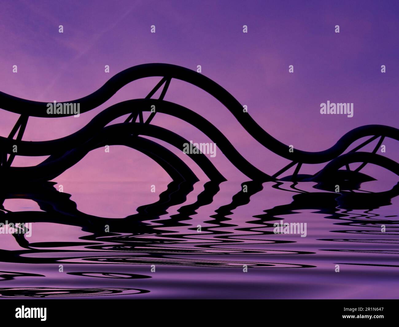 3D, silhouette and VFX of purple fantasy vaporwave aesthetic horizon ...