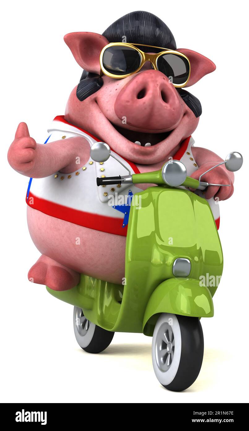 Fun 3D cartoon illustration of a pig rocker Stock Photo - Alamy