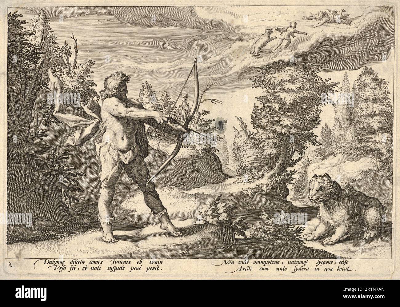 Arcus and Callisto, 1575, hunting with bow and arrow, Historic ...