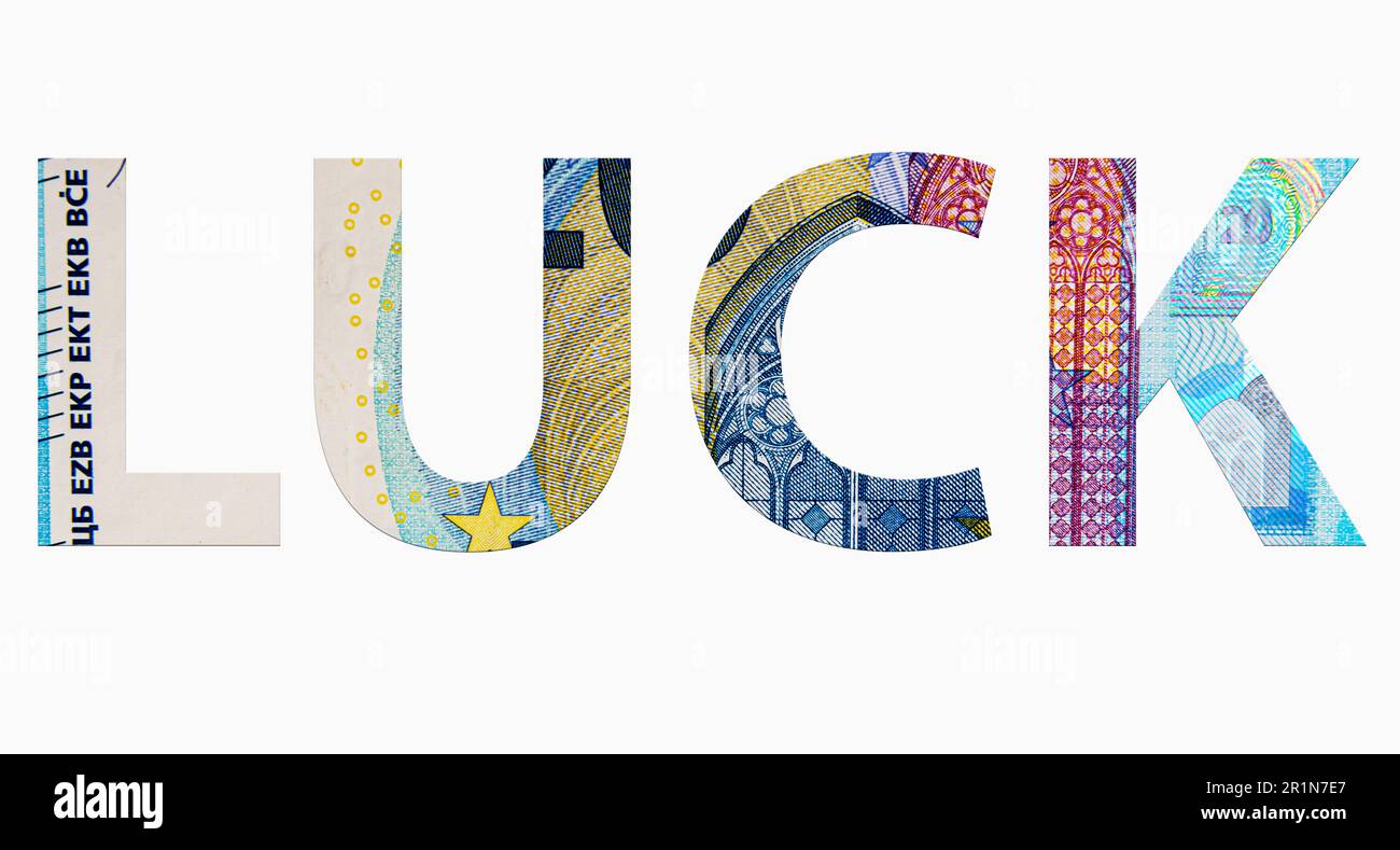 word LUCK from euro banknotes isolated on white background, money ...