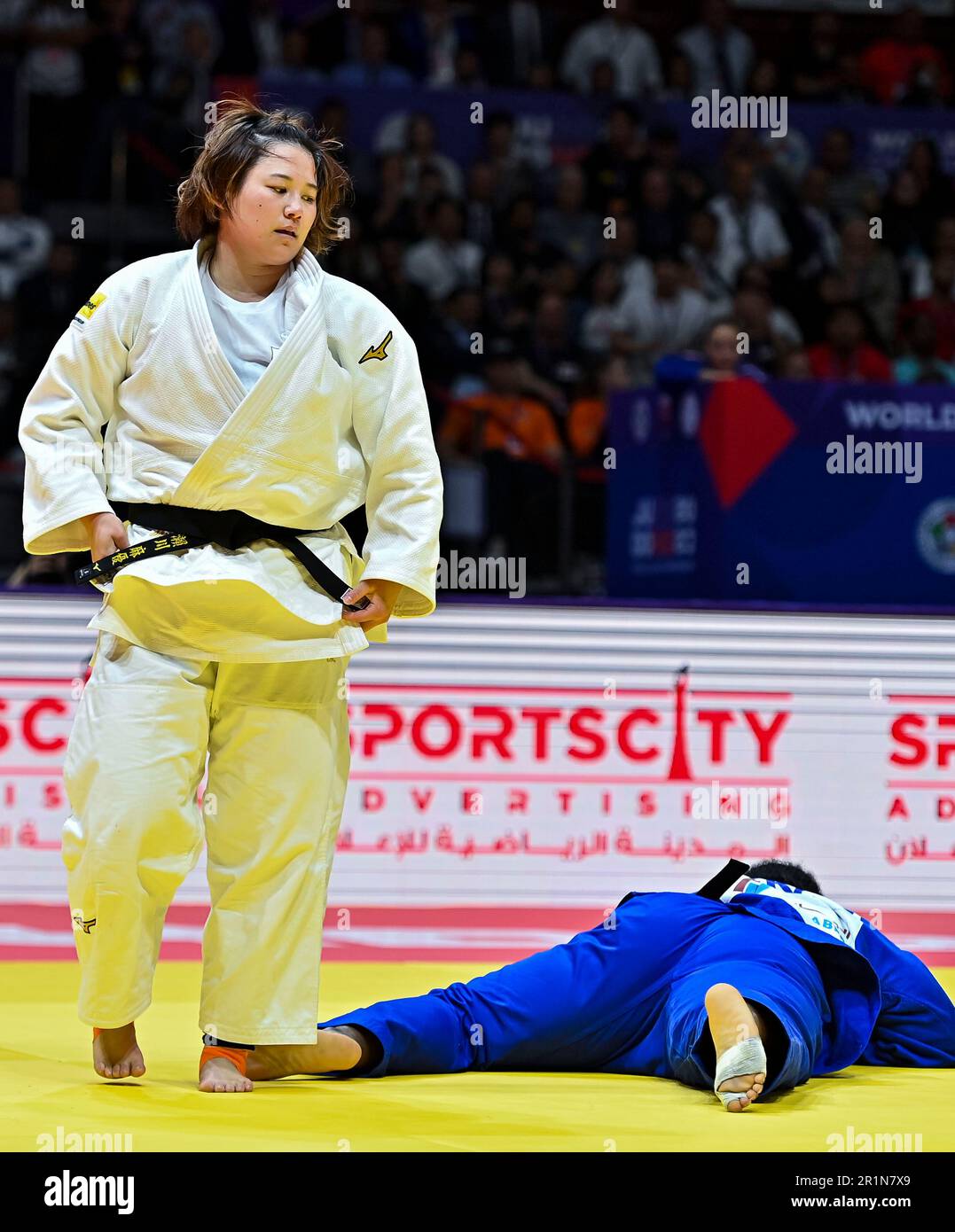 Doha. 14th May, 2023. Segawa Maya (L) of Japan reacts next to Coralie ...