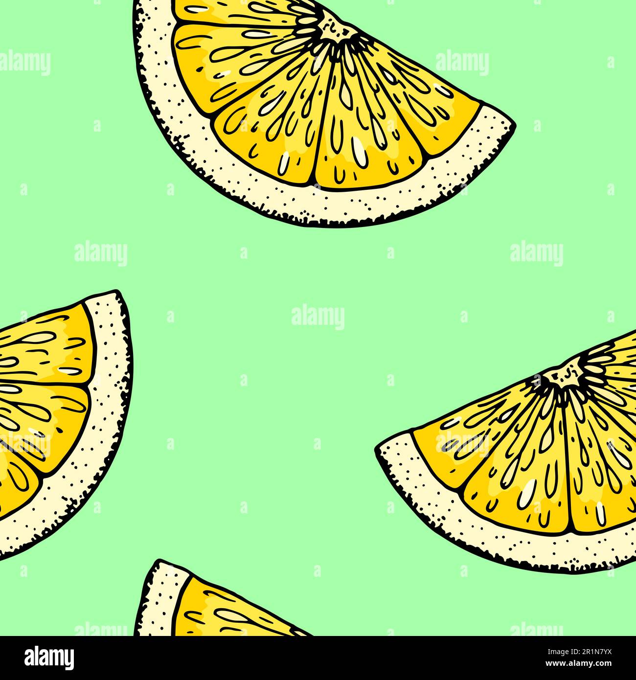 Lemon slice seamless pattern. Colorful hand drawn vector illustration in sketch style. Tropical ...