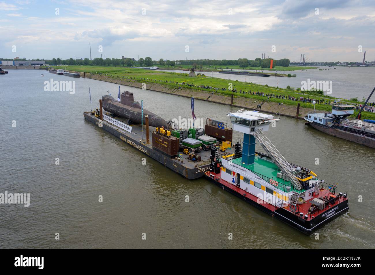 DUISBURG. GERMANY - MAY 12, 2023: Barge transporting german U17 ... DUISBURG. GERMANY - MAY 12, 2023: Barge transporting german U17 ...