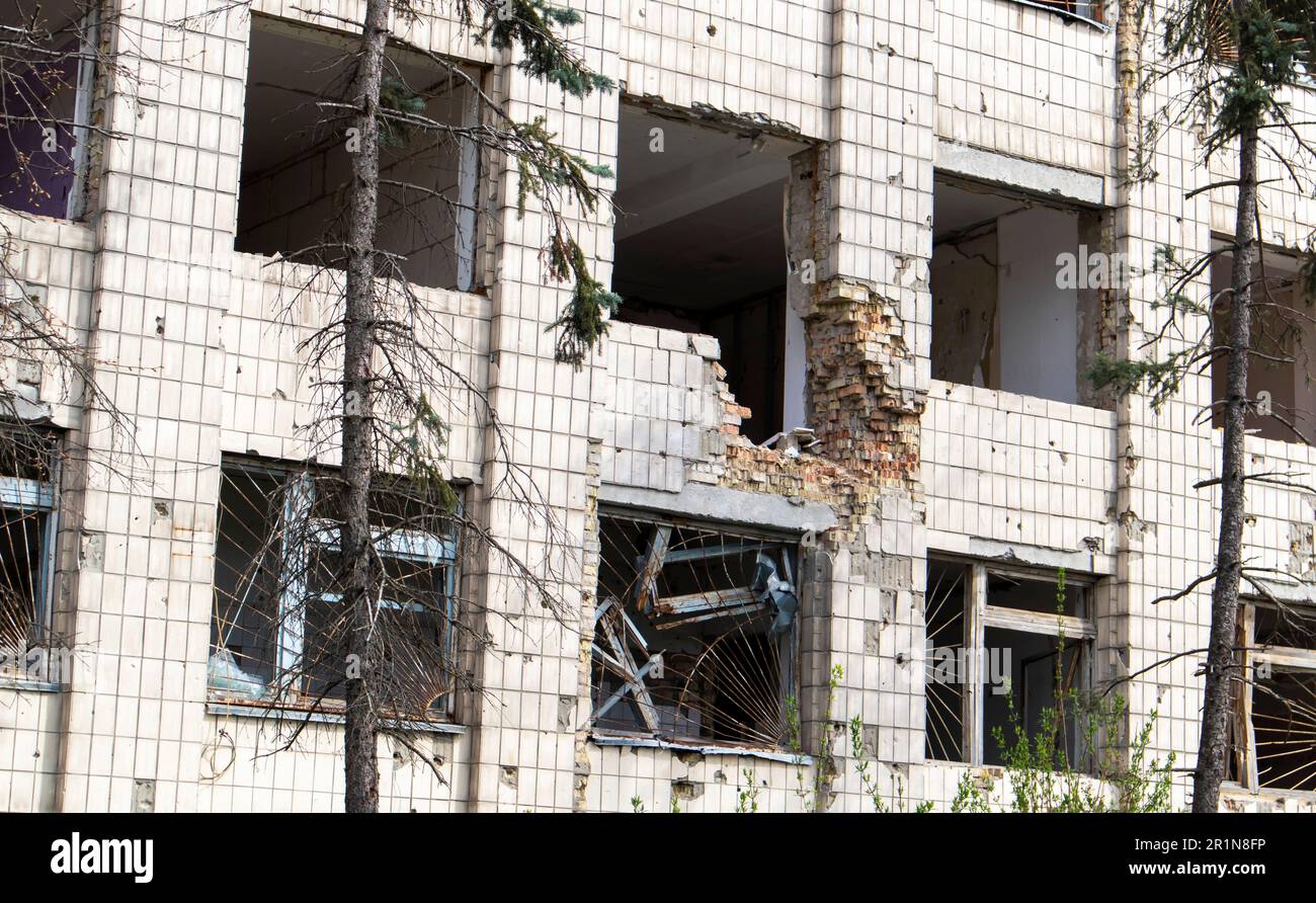 Burnt apartments in a multi-storey residential building, the ...